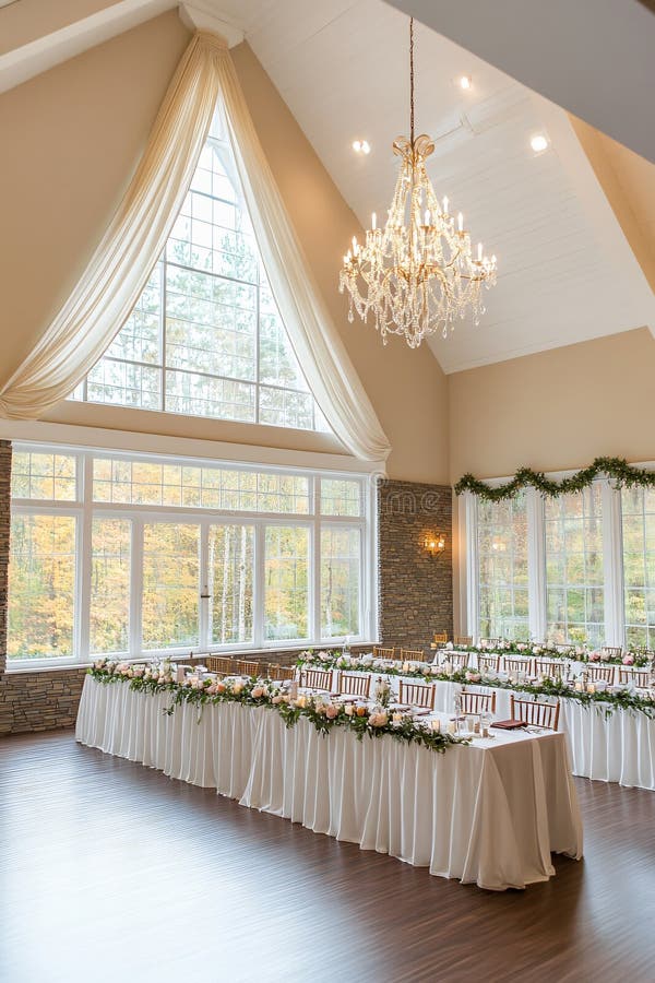 Elegant Wedding Reception Venue with Large Windows High Quality Image ...