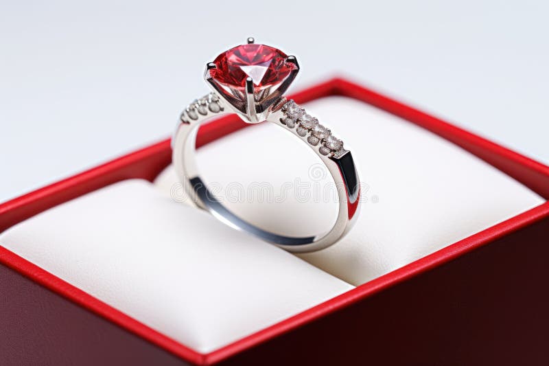 Elegant Wedding Ring Featuring Large, Vibrant Red Diamonds in Red Box ...