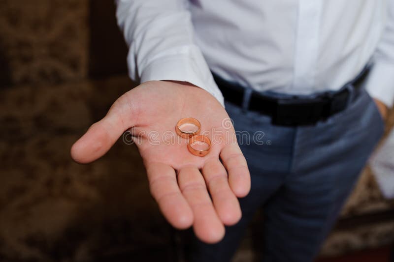 Elegant Wedding Rings in a Groom& X27;s Hand Stock Image - Image of ...