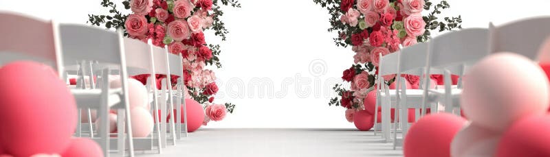 Elegant Wedding Setup with Pink Roses and Balloons, Creating Romantic ...