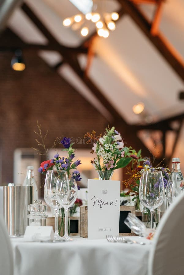 Elegant Wedding Table Setting in a Rustic Venue. Stock Image - Image of ...
