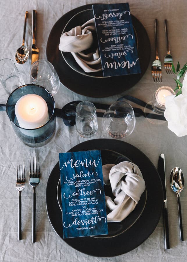 Elegant Wedding Table Setting with Personalized Menu and Sophisticated ...