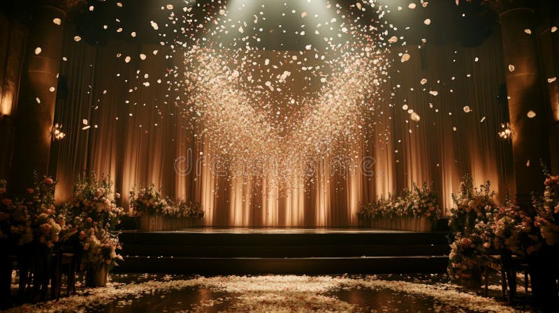 Elegant Wedding Venue with Cascading Petals and Warm Lighting Stock Illustration - Illustration ...