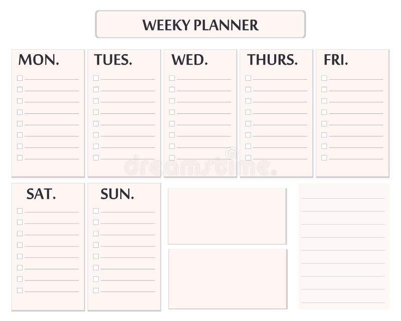 Elegant Weekly Planner Template. Isolated Organizer and Schedule with ...
