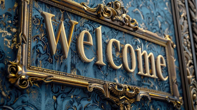 Elegant Welcome Sign with Baroque Patterns and Frame Stock Illustration ...