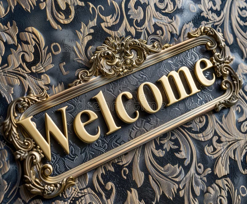 Elegant Welcome Sign with Baroque Patterns and Frame Stock Illustration ...