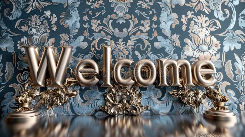 Elegant Welcome Sign with Baroque Patterns and Frame Stock Illustration ...