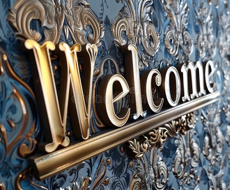 Elegant Welcome Sign with Baroque Patterns and Frame Stock Illustration ...