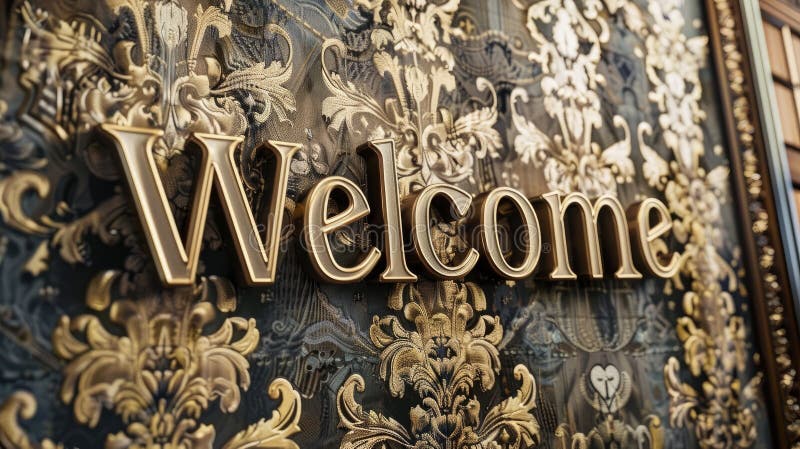 Elegant Welcome Sign with Baroque Patterns and Frame Stock Illustration ...