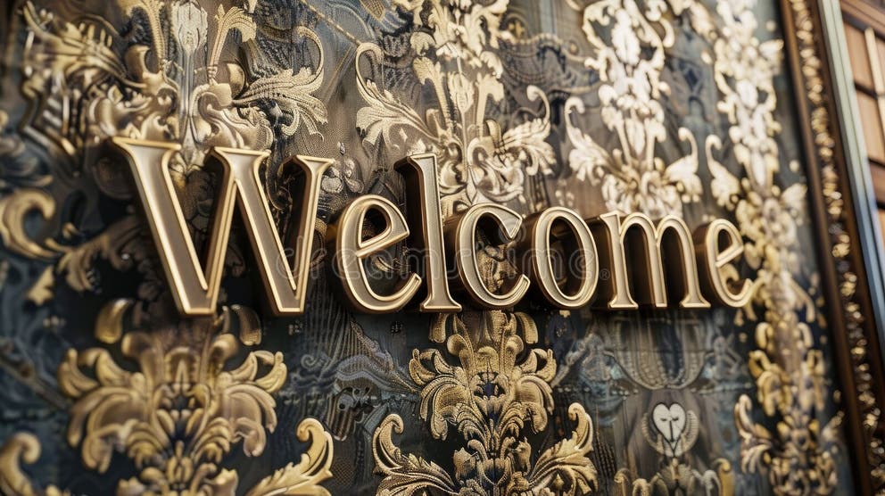 Elegant Welcome Sign with Baroque Patterns and Frame Stock Illustration ...