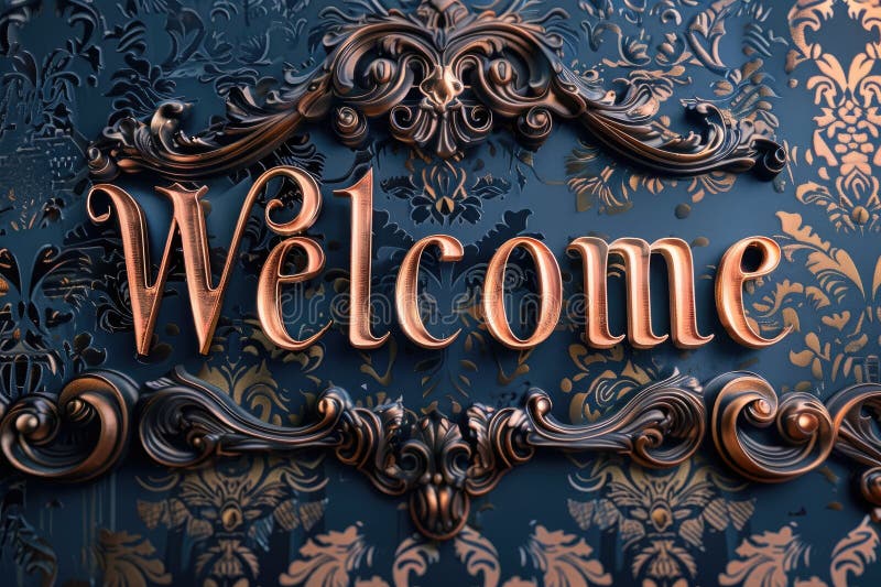 Elegant Welcome Sign with Baroque Patterns and Frame Stock Illustration ...