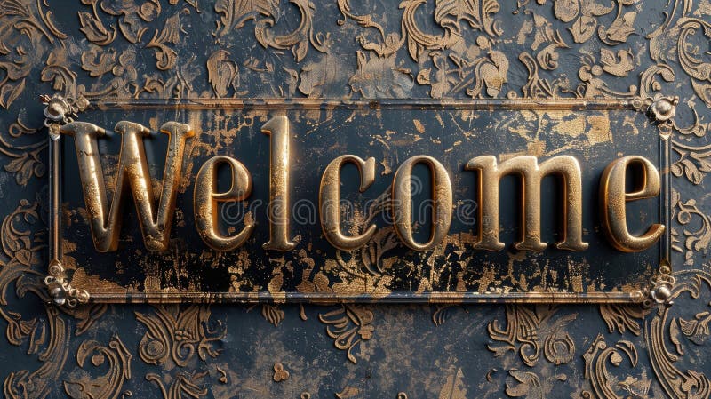 Elegant Welcome Sign with Baroque Patterns and Frame Stock Illustration ...