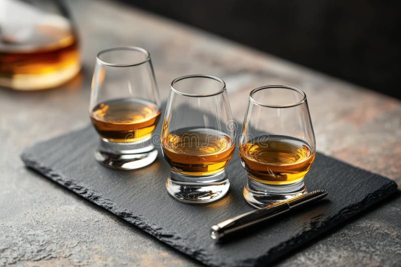 Elegant Whiskey Flight Presentation for Tasting Experience and Culinary ...