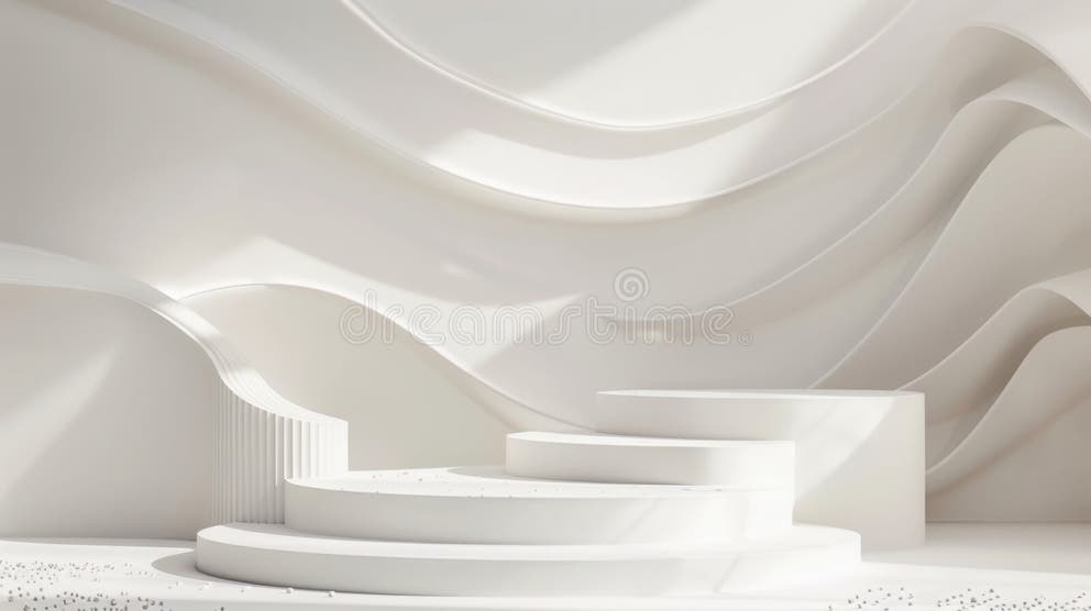 Elegant White Abstract Stage Structure with Wavy Patterns in a ...