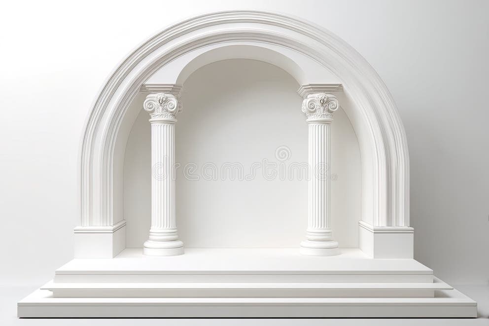 Elegant White Arch with Columns on Platform Against a Clean White ...