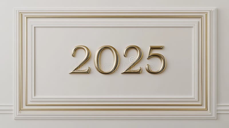 Elegant White Background with Thin Gold Borders Framing the Year 2025 ...
