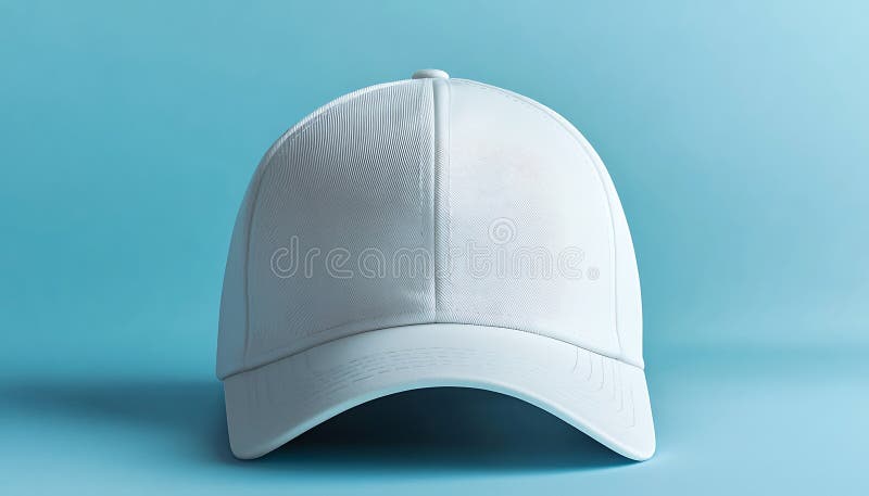 Elegant White Baseball Cap Mockup Front-facing View on Soft Pastel Blue ...