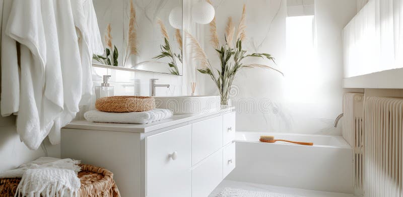 Elegant White Bathroom Design Featuring Luxurious Textiles and Natural ...