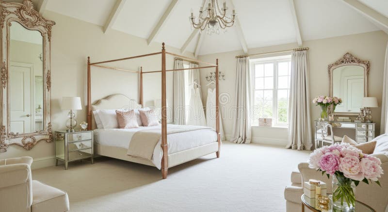 Elegant White and Beige Bridal Suite Interior Design Stock Photo ...