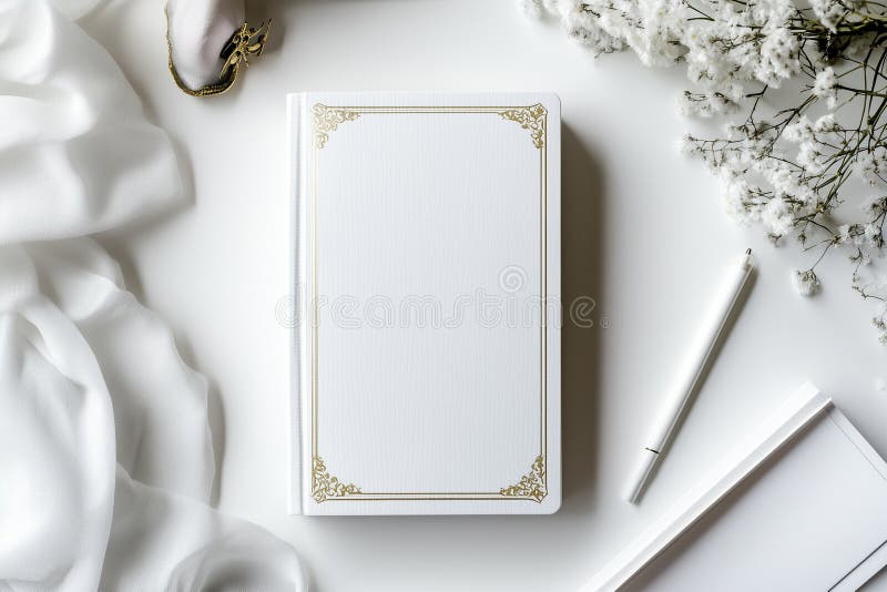 Elegant White Book with Gilded Edges Resting on a Soft Surface beside ...