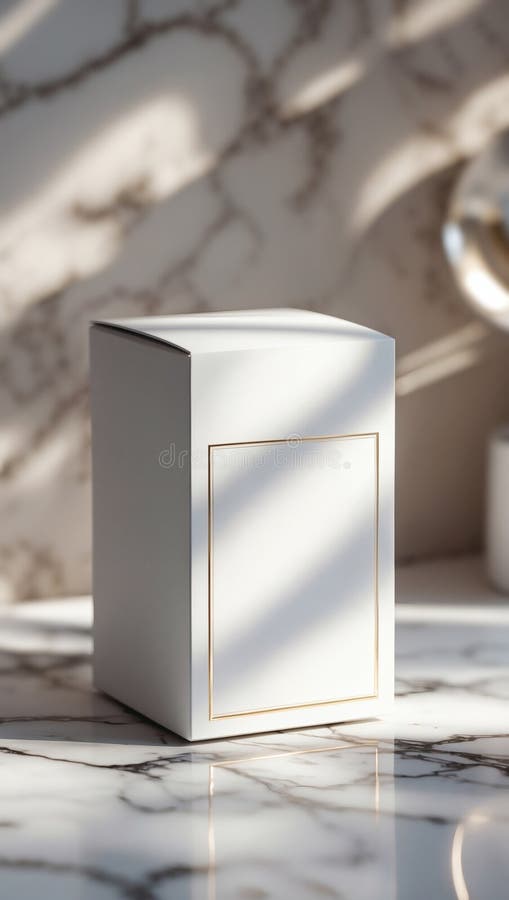 An Elegant White Box with Gold Trim Stands on a Marble Surface, Bathed ...