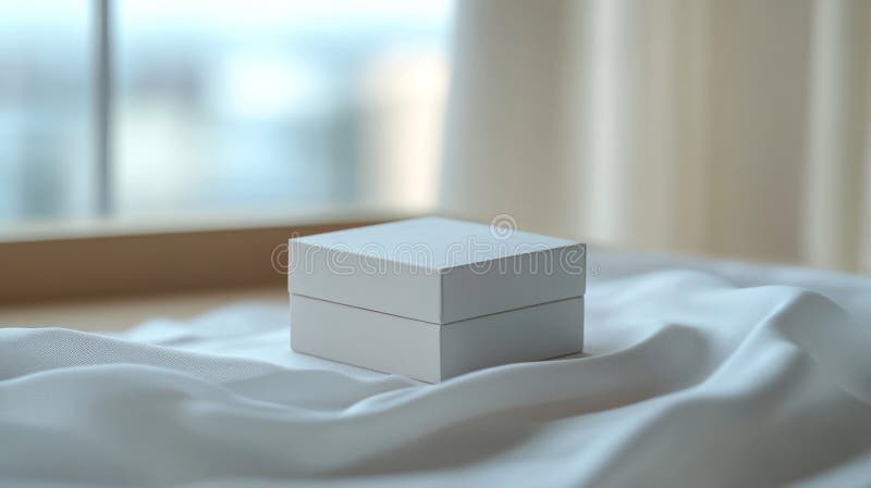 Elegant White Box on Silk Fabric with Soft Lighting Near Window Stock ...