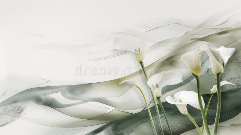 Elegant White Calla Lilies Against Abstract Wavy Background Stock Image ...