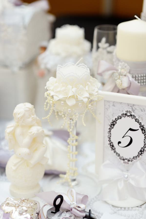 Elegant White Candle and Other Wedding Objects Stock Photo - Image of ...
