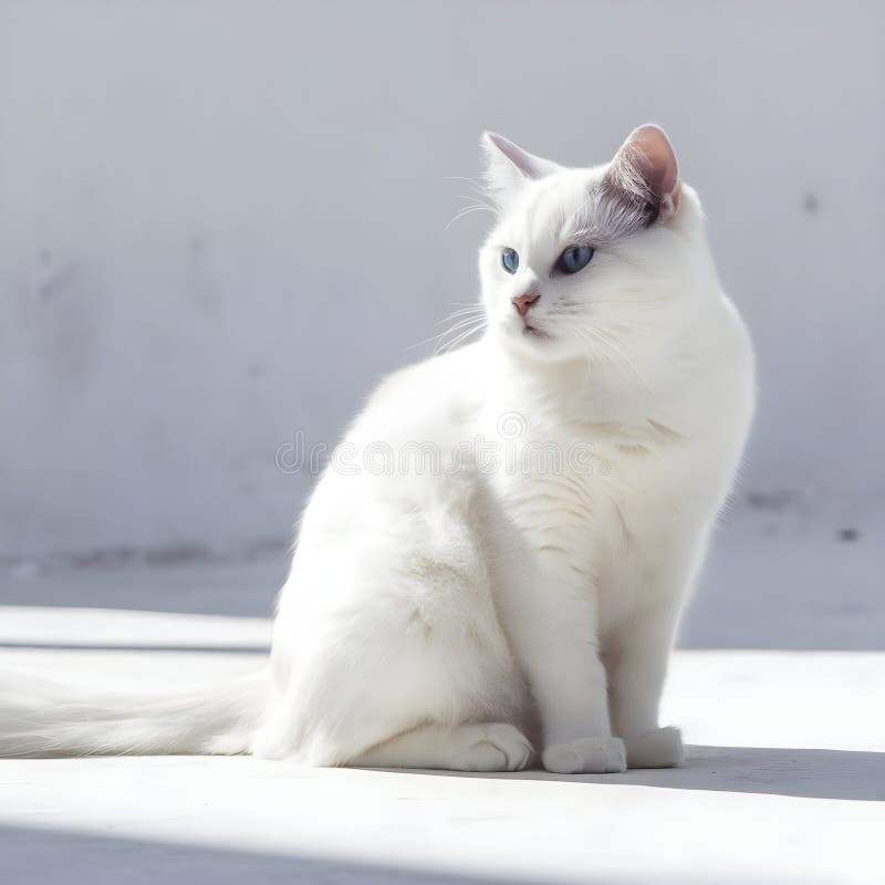 An Elegant White Cat with Long Cascading Hair Stock Illustration ...