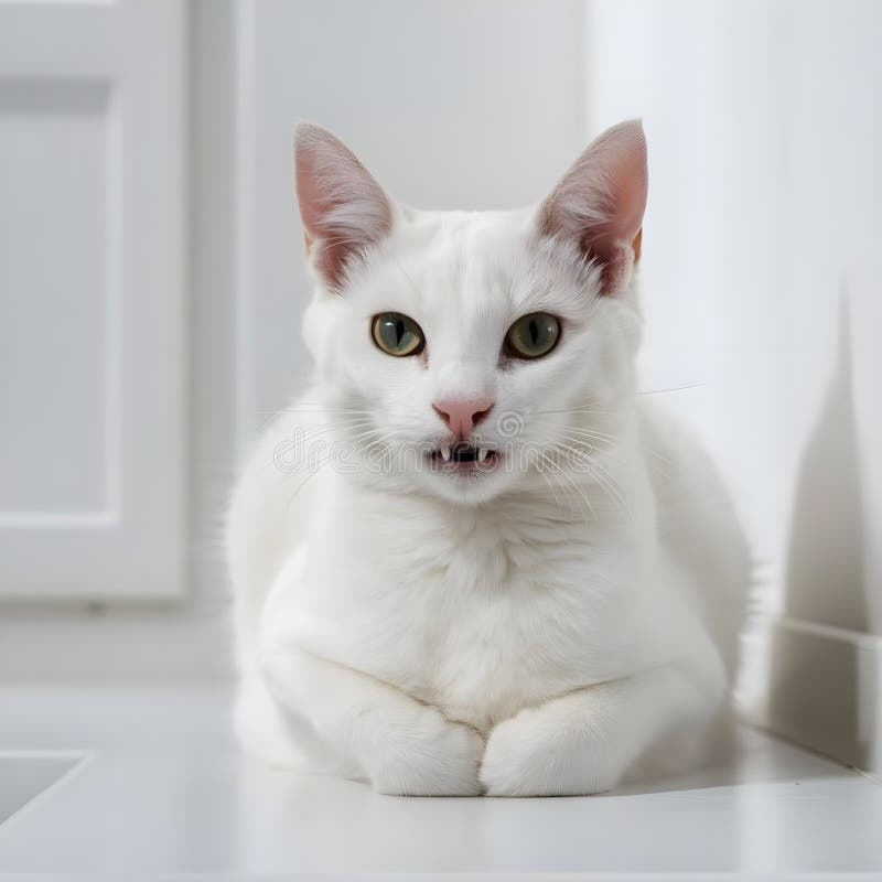 An Elegant White Cat with Long Cascading Hair Stock Illustration ...