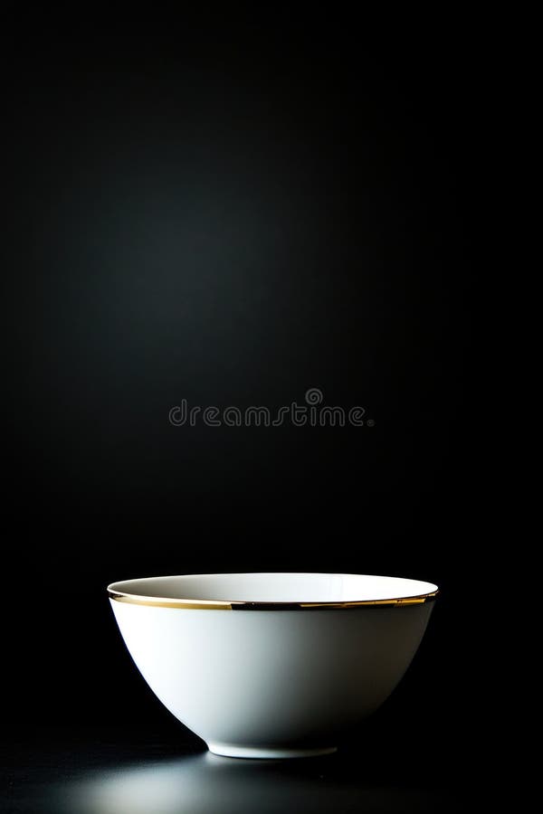Elegant White Ceramic Bowl Gold Rim Dark Background Stock Photos - Free ...