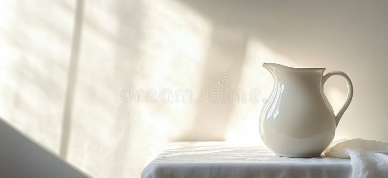 Minimalist White Pitcher Casting Soft Shadows Natural Light Stock ...