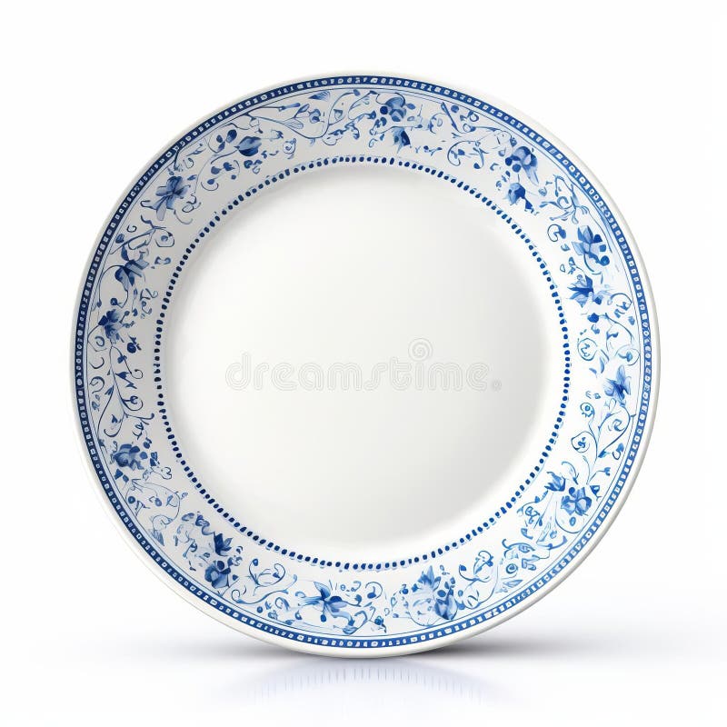 Elegant White Ceramic Plate with Blue Floral Pattern Stock Illustration ...