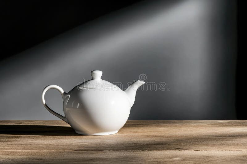 Elegant White Ceramic Teapot on Wooden Table with Dramatic Lighting ...