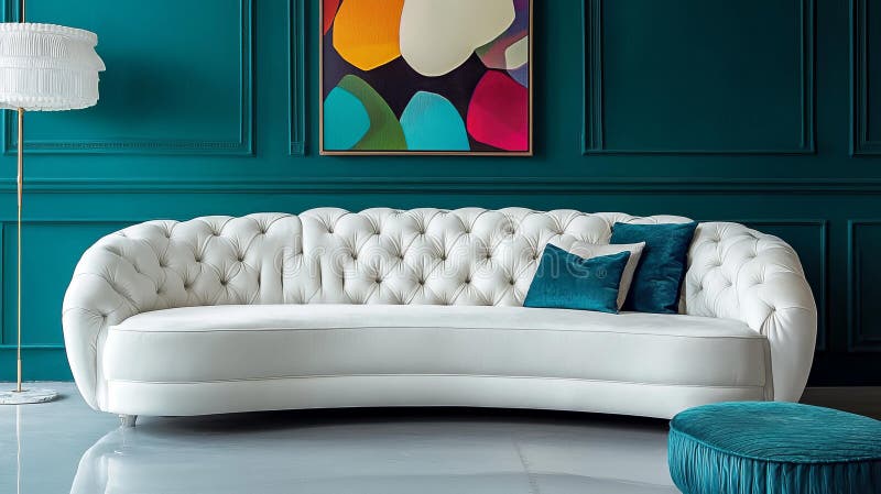 Elegant White Chesterfield Sofa in Luxury Interior Design Stock ...
