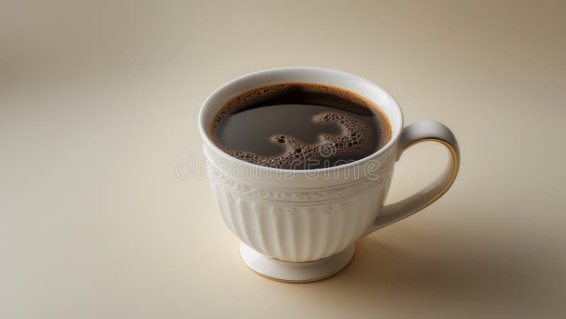 An Elegant White Coffee Mug Featuring Rich Black Coffee on a Soft ...