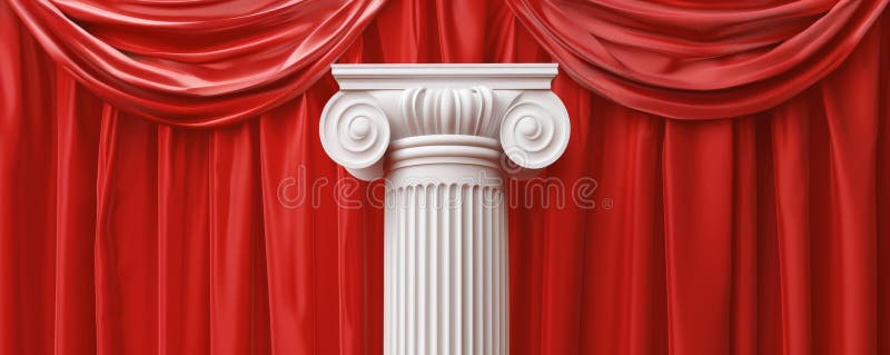 Elegant White Column with Red Drapery Backdrop Showcasing Classical ...
