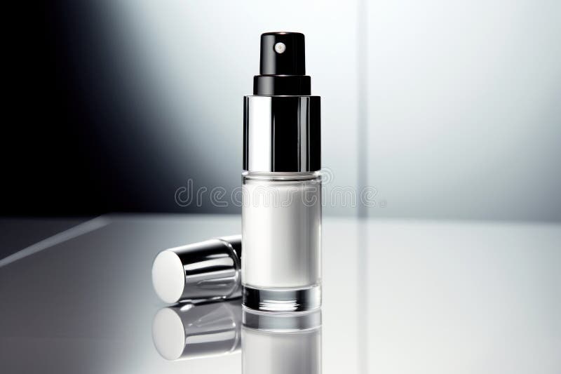 White Cosmetic Spray Bottle with Silver Cap Stock Image - Image of ...