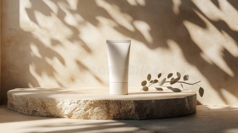 Elegant White Cream Tube Display on Wooden Platform Stock Illustration ...