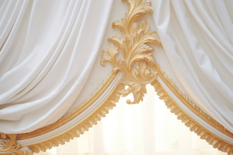 Elegant White Curtain Gold Trim Luxurious Interior Design Stock Photos ...