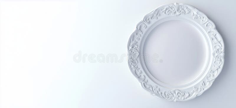 Elegant White Decorative Plate with Intricate Design, Empty Space for ...