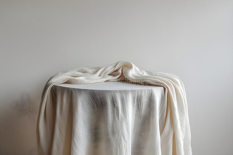Elegant White Drapery on Minimalist Display Table. Concept Minimalist ...