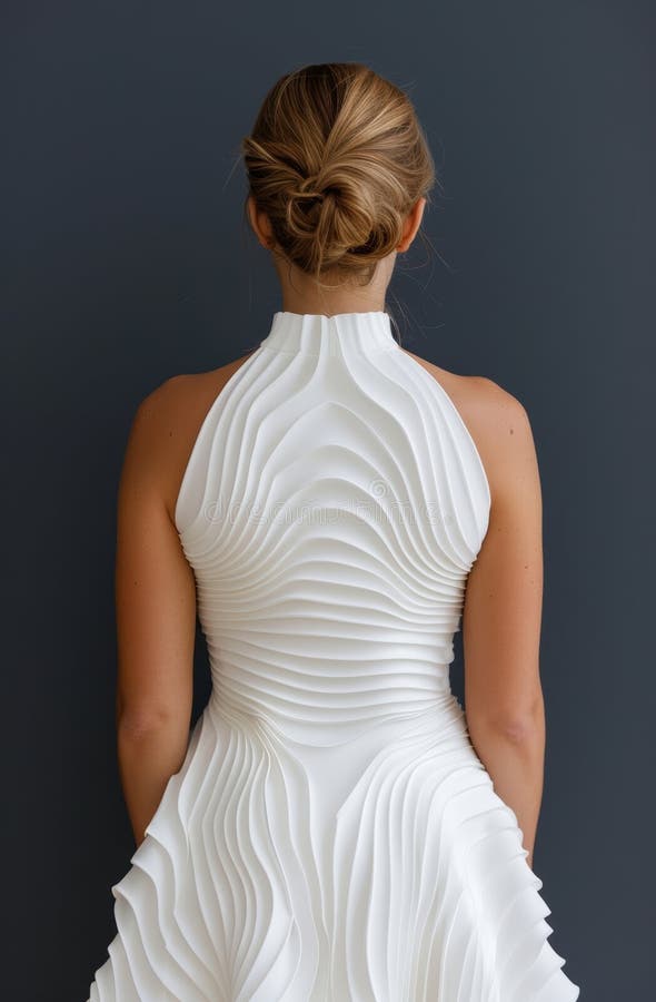 Elegant White Dress with Pleated Design Stock Illustration ...