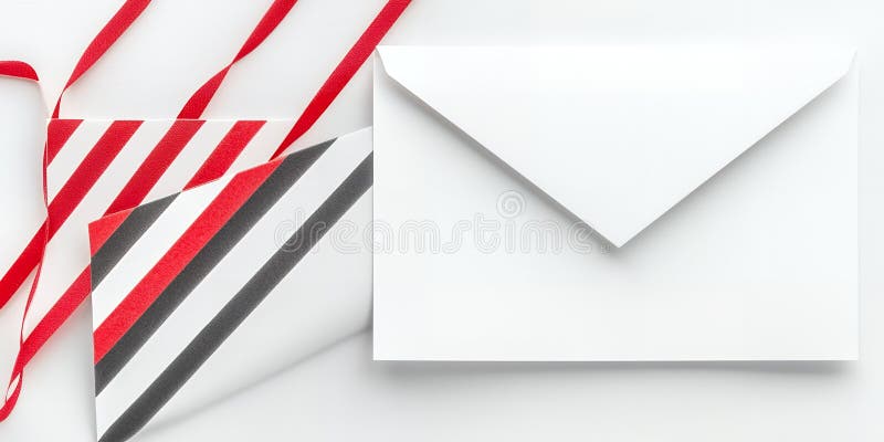 Elegant White Envelope Mockup with Red and Black Striped Envelopes and ...