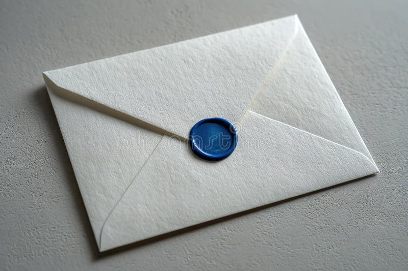 Elegant White Envelope Sealed with Blue Wax on a Textured Surface Stock ...