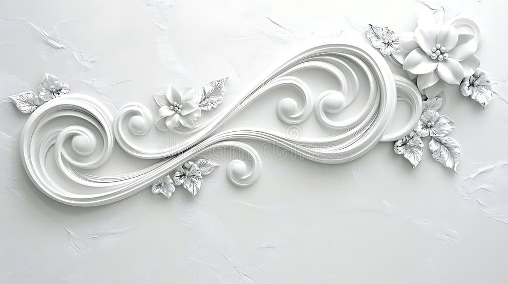 Elegant White Floral Scrollwork Design Wall Decor Stock Illustration ...