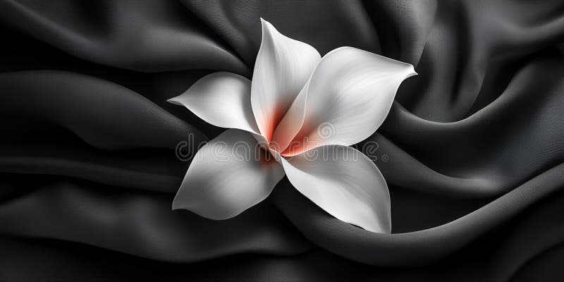 Elegant White Flower on Dark Grey Silk Fabric Draped Background High ...