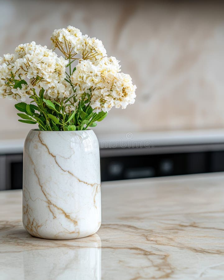 Elegant White Flowers in a Marble Vase Stock Illustration - Illustration of decor, still: 329276323