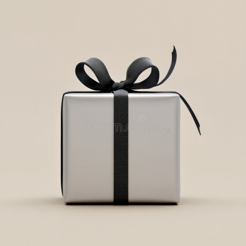 Elegant White Gift Box Black Ribbon Bow Neutral Background Stock Photos ...