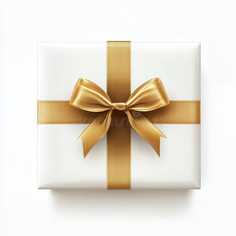 Elegant White Gift Box with Golden Ribbon Bow Celebration Present Stock ...